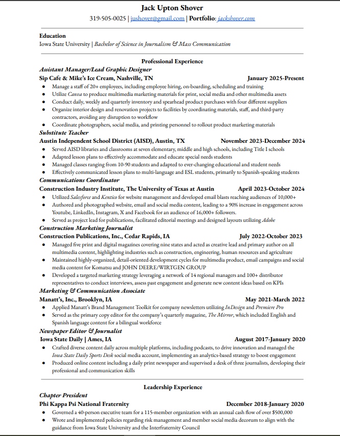 My Resume – Jack Shover